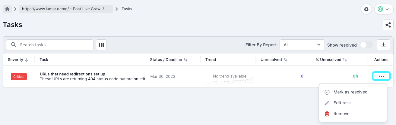 Managing Tasks in Lumar - Lumar