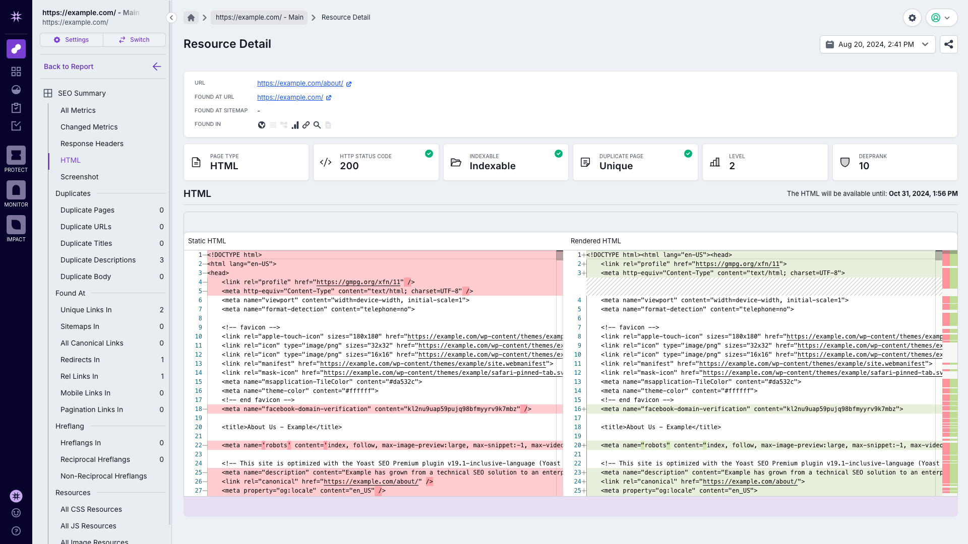 Store HTML & Screenshots for SEO Projects - Lumar